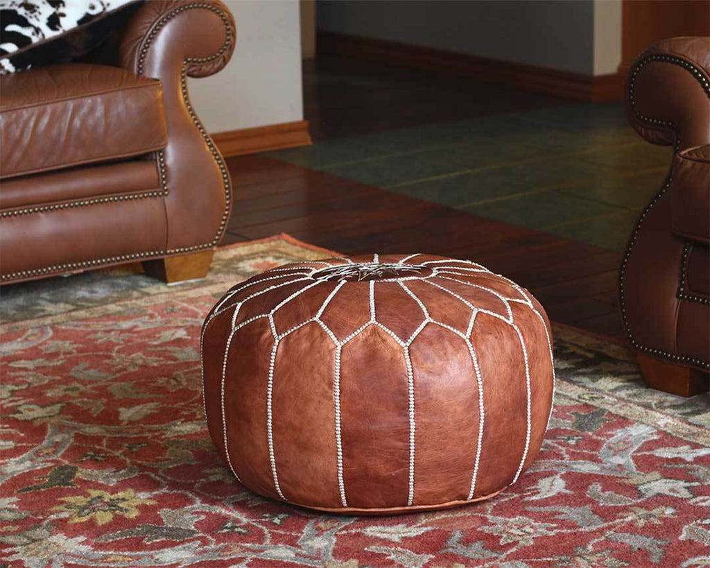 Dark Tan Moroccan Leather Pouf | MoroccansWay